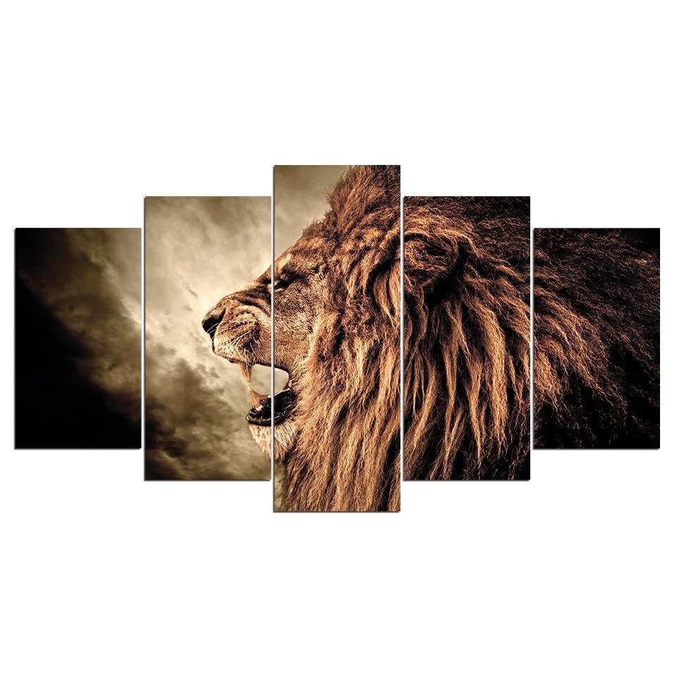 Tavla Canvas Fem Delar Lejon – Pride of Lions